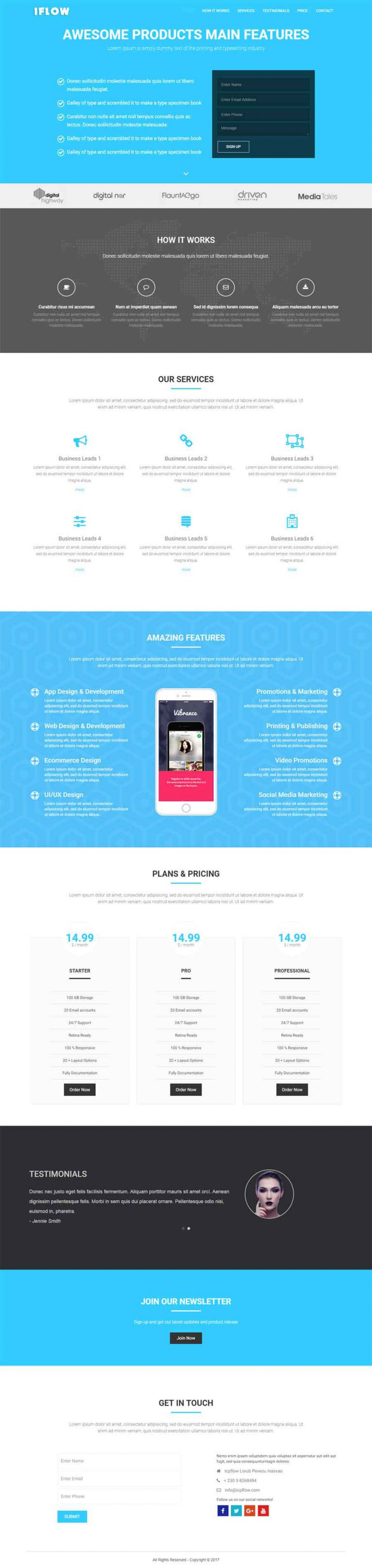Iflow Responsive Free One Page Bootstrap Template - Template Drive